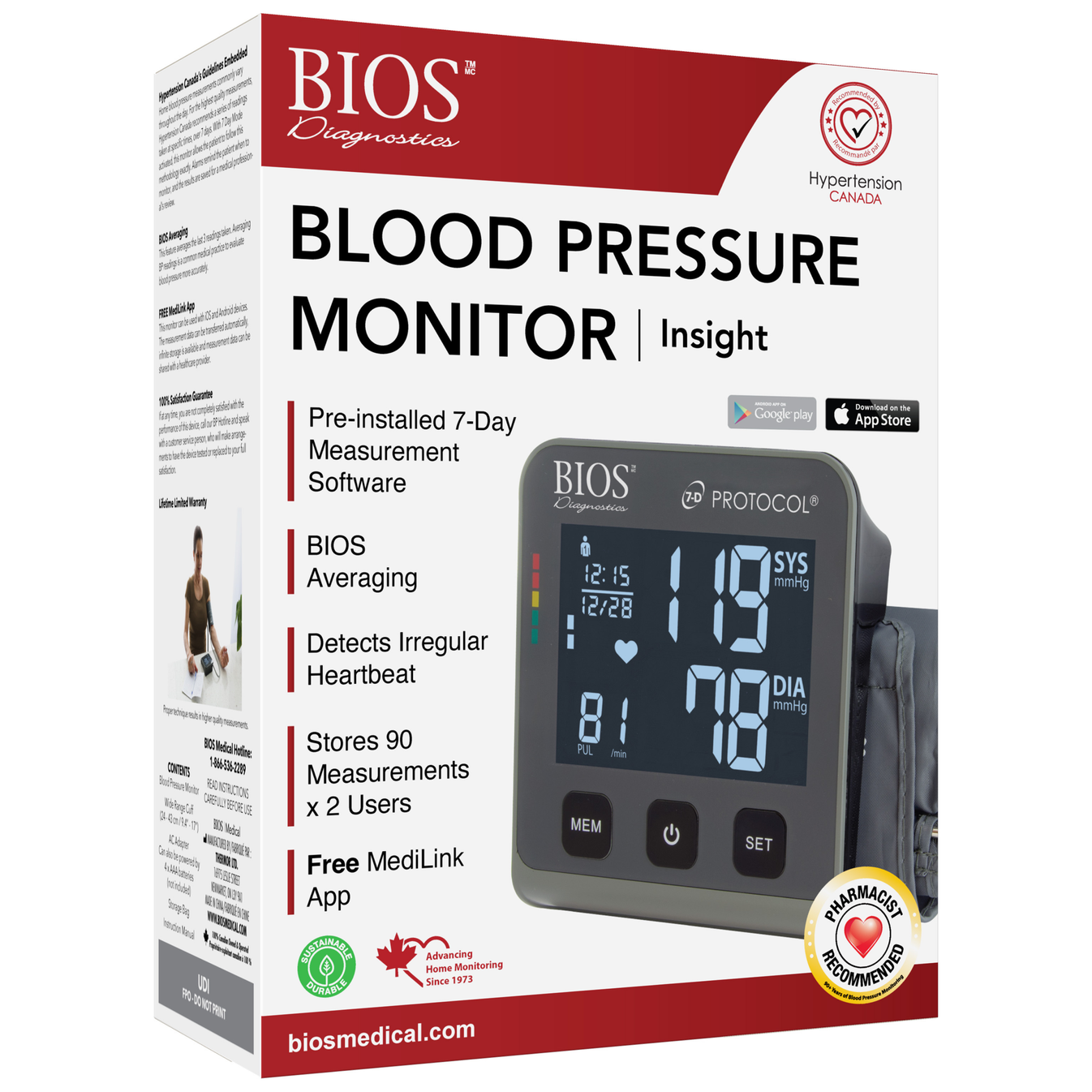 BIOS BD252/BD353 Insight Bluetooth Blood Pressure Monitor with 7-Day ...